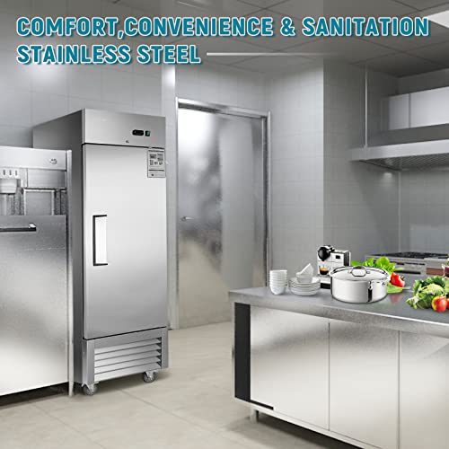 JINSONG 27" Commercial Refrigerator with Single Solid Door, 23 cu.ft Stainless Steel Reach-in Refrigerator for Restaurant, Bar, Shop, Residential