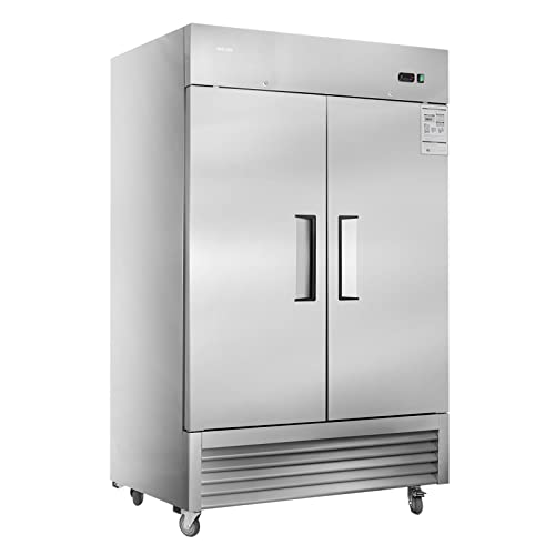 JINSONG 54" Commercial Freezer 2 Solid Door, 49 cu.ft 2 Section Stainless Steel Reach-in Freezer for Restaurant, Bar, Shop, Residential