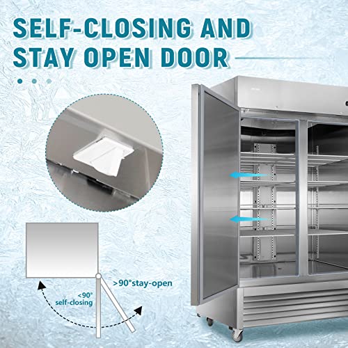 JINSONG 54" Commercial Freezer 2 Solid Door, 49 cu.ft 2 Section Stainless Steel Reach-in Freezer for Restaurant, Bar, Shop, Residential