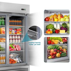 JINSONG 54" Commercial Freezer 2 Solid Door, 49 cu.ft 2 Section Stainless Steel Reach-in Freezer for Restaurant, Bar, Shop, Residential