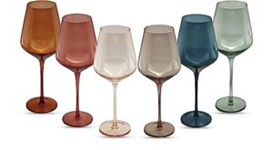 saludi colored wine glasses, 16.5oz (set of 6) stemmed multi-color glass - great for all wine types and occasions - luxury, durable, hand-blown