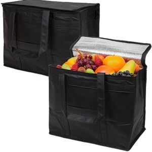 PUREVACY Insulated Food Delivery Bag 20" x 13" x 10". Pack of 2 Black Insulated Bags for Food Delivery, Large Insulated Cooler Bag, Heavy Duty Insulated Grocery Bag Cooler