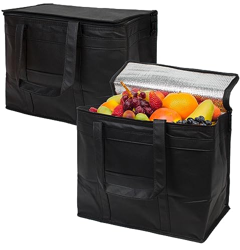 PUREVACY Insulated Food Delivery Bag 20" x 13" x 10". Pack of 2 Black Insulated Bags for Food Delivery, Large Insulated Cooler Bag, Heavy Duty Insulated Grocery Bag Cooler