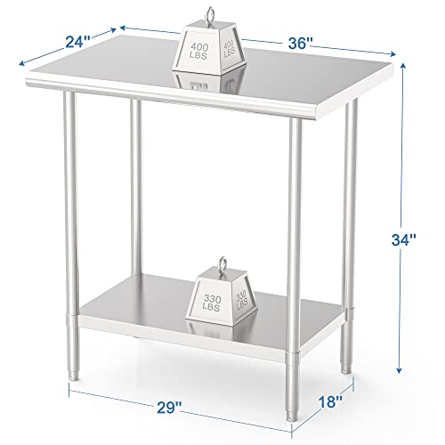 Stainless Steel Table, Aowos Outdoor Kitchen Metal Prep Table, 24 x 36 Inches Work Table with Adjustable Undershelf for Laundry Room, Garage - Heavy Duty, NSF Certified