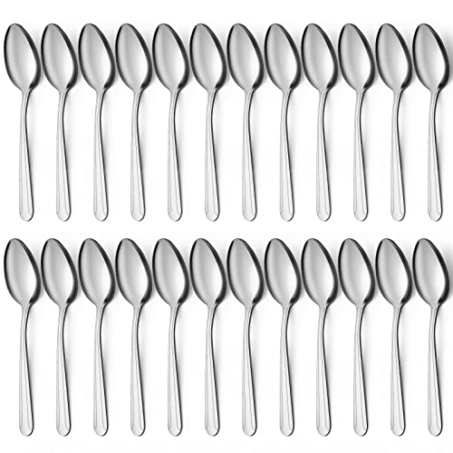 BEWOS 24 Pieces Dinner Spoons Set, 8-Inch Spoons Silverware, Stainless Steel Spoons, Silverware Spoons, Mirror Polished Tablespoons, Dishwasher Safe, Silver Spoons For Home, Kitchen or Restaurant