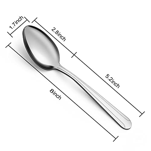 BEWOS 24 Pieces Dinner Spoons Set, 8-Inch Spoons Silverware, Stainless Steel Spoons, Silverware Spoons, Mirror Polished Tablespoons, Dishwasher Safe, Silver Spoons For Home, Kitchen or Restaurant