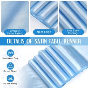 24 Packs Wedding Satin Table Runner Disposable Plastic Tablecloths 54 x 108 Inch Table Cloths for Parties Tablecloth 12 x 108 Inch Table Runners for Wedding Birthday Celebration (Blue)