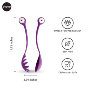 OTOTO Pasta Monsters and Salad Servers - BPA-Free Fun Kitchen Gadgets - 100% Food Safe Salad Spoon and Fork Set - Pasta and Salad Server - 11.93x 3.39 x 2.24 inch (Purple)