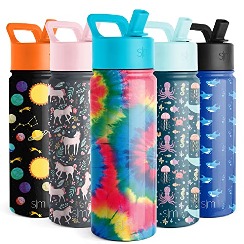 Simple Modern Kids Water Bottle with Straw Lid | Insulated Stainless Steel Reusable Tumbler for School, Girls | Summit Collection | 18oz, Tie-Dye