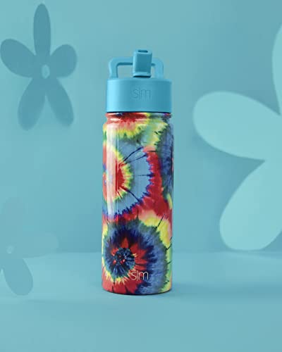 Simple Modern Kids Water Bottle with Straw Lid | Insulated Stainless Steel Reusable Tumbler for School, Girls | Summit Collection | 18oz, Tie-Dye