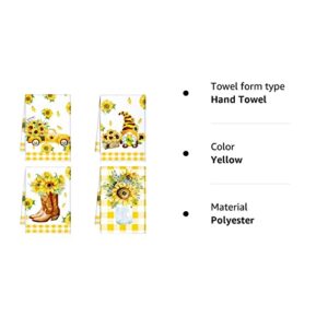 4 Pcs Kitchen Towels Sunflower Bee Dish Towels Decorative Absorbent Hand Polyester Towel with Hanging Loop for Kitchen Dishes Tea Towels for Home Housewarming Gifts Decor, 16 x 24'' (Yellow, Sweet)