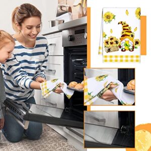 4 Pcs Kitchen Towels Sunflower Bee Dish Towels Decorative Absorbent Hand Polyester Towel with Hanging Loop for Kitchen Dishes Tea Towels for Home Housewarming Gifts Decor, 16 x 24'' (Yellow, Sweet)