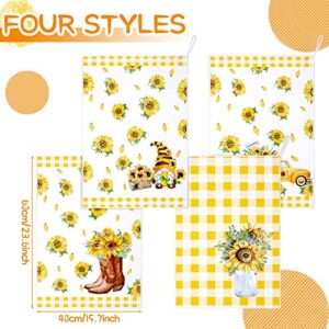 4 Pcs Kitchen Towels Sunflower Bee Dish Towels Decorative Absorbent Hand Polyester Towel with Hanging Loop for Kitchen Dishes Tea Towels for Home Housewarming Gifts Decor, 16 x 24'' (Yellow, Sweet)