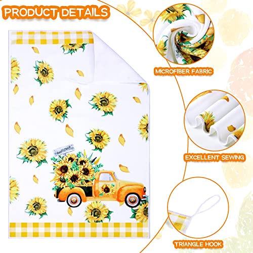 4 Pcs Kitchen Towels Sunflower Bee Dish Towels Decorative Absorbent Hand Polyester Towel with Hanging Loop for Kitchen Dishes Tea Towels for Home Housewarming Gifts Decor, 16 x 24'' (Yellow, Sweet)