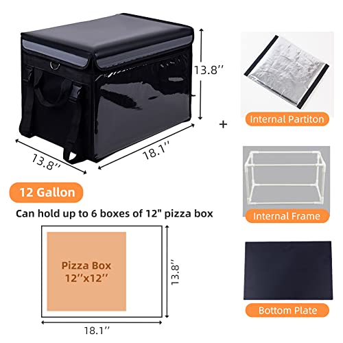 Insulated Bags For Food Delivery XL - 18.1" x 13.8" x 13.8", Commercial Insulated Food Delivery Bag w/ Divider, Waterproof & Foldable Catering Bag Food Deliveries, Delivery Pizza Bags 12 Inches