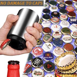 Premium Automatic Beer Bottle Opener (Stainless Steel), No Damage to Caps, Portable Push Down and Pop Off Magnetic Cap Catcher, QUICK Fun Bartender Openning Tool for Corkscrew Lid Home Bars Kitchen