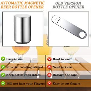 Premium Automatic Beer Bottle Opener (Stainless Steel), No Damage to Caps, Portable Push Down and Pop Off Magnetic Cap Catcher, QUICK Fun Bartender Openning Tool for Corkscrew Lid Home Bars Kitchen