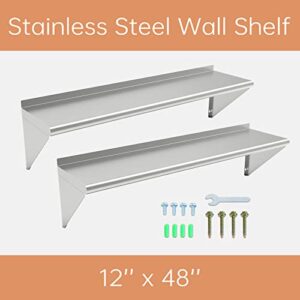 ERUPTA 2Pc - 12 x 48 inches 300 lb,Stainless Steel Wall Mount Floating Shelving,Commercial Stainless Steel NSF Shelf for Restaurant Kitchen, Home Kitchen,Hotle,Food Truk,Garage...