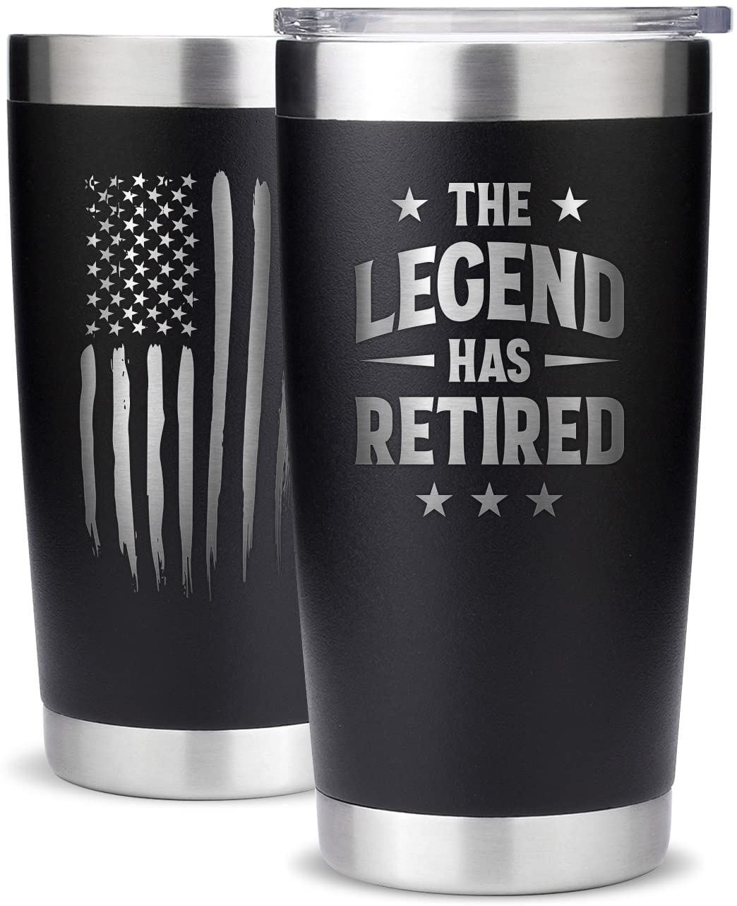 PRPinkRain Retirement Gifts for Men 2023 - The Legend Has Retired - American Flag Tumbler, Retirement Gag Gifts Idea for Men, Him, Dad, Grandpa, Husband, Coworkers