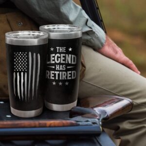 PRPinkRain Retirement Gifts for Men 2023 - The Legend Has Retired - American Flag Tumbler, Retirement Gag Gifts Idea for Men, Him, Dad, Grandpa, Husband, Coworkers