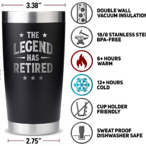 PRPinkRain Retirement Gifts for Men 2023 - The Legend Has Retired - American Flag Tumbler, Retirement Gag Gifts Idea for Men, Him, Dad, Grandpa, Husband, Coworkers