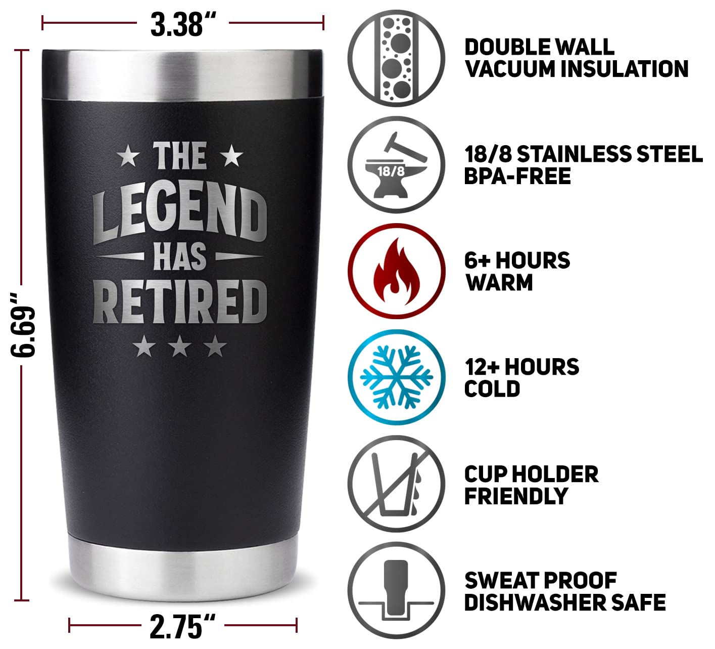 PRPinkRain Retirement Gifts for Men 2023 - The Legend Has Retired - American Flag Tumbler, Retirement Gag Gifts Idea for Men, Him, Dad, Grandpa, Husband, Coworkers