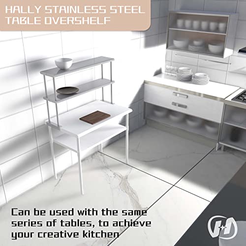 Hally Stainless Steel Table with Double Overshelf for Prep & Work 24 x 48 Inches, NSF Commercial Heavy Duty Table with Undershelf and Backsplash for Restaurant, Home and Hotel