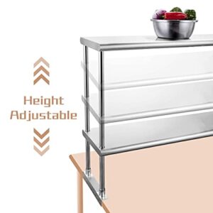 Hally Stainless Steel Table with Double Overshelf for Prep & Work 24 x 48 Inches, NSF Commercial Heavy Duty Table with Undershelf and Backsplash for Restaurant, Home and Hotel