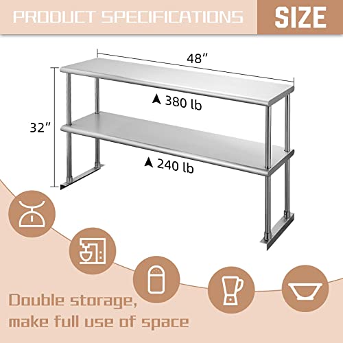 Hally Stainless Steel Table with Double Overshelf for Prep & Work 24 x 48 Inches, NSF Commercial Heavy Duty Table with Undershelf and Backsplash for Restaurant, Home and Hotel