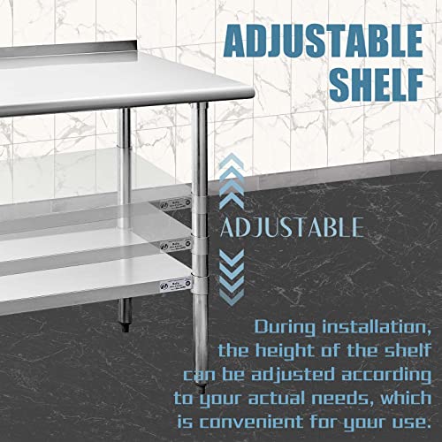 Hally Stainless Steel Table with Double Overshelf for Prep & Work 24 x 48 Inches, NSF Commercial Heavy Duty Table with Undershelf and Backsplash for Restaurant, Home and Hotel