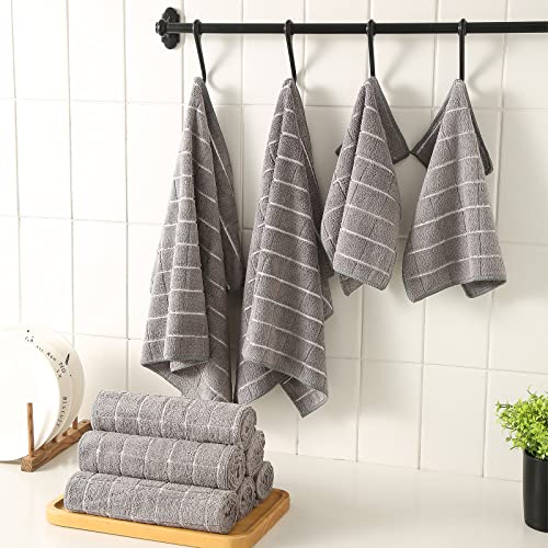 Puomue Microfiber Kitchen Towels and Dishcloths Set, 26 X 18 Inch and 12 X 12 Inch, Set of 12 Bulk Lint Free Dish Towels for Drying Dishes, Grey