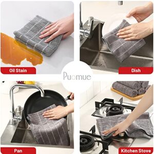 Puomue Microfiber Kitchen Towels and Dishcloths Set, 26 X 18 Inch and 12 X 12 Inch, Set of 12 Bulk Lint Free Dish Towels for Drying Dishes, Grey