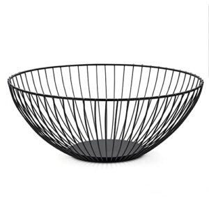 homquen fruit basket, fruit bowl, metal wire fruit basket for kitchen, fruit bowl for kitchen counter, basket for fruits, vegetables, breads, snacks, kitchen gadgets (round short, black)