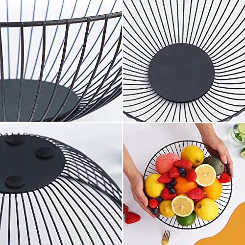 HOMQUEN Fruit Basket, Fruit Bowl, Metal Wire Fruit Basket for kitchen, Fruit Bowl for Kitchen Counter, Basket for Fruits, Vegetables, Breads, Snacks, Kitchen Gadgets (Round Short, Black)