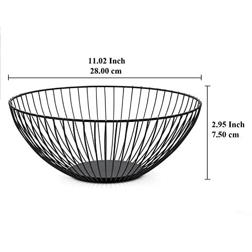 HOMQUEN Fruit Basket, Fruit Bowl, Metal Wire Fruit Basket for kitchen, Fruit Bowl for Kitchen Counter, Basket for Fruits, Vegetables, Breads, Snacks, Kitchen Gadgets (Round Short, Black)