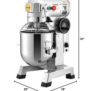 VEVOR Commercial Food Mixer, 30Qt Commercial Mixer with Timing Function, 1100W Stainless Steel Bowl Heavy Duty Electric Food Mixer with 3 Speeds Adjustable 108/199/382 RPM, Perfect for Bakery Pizzeria