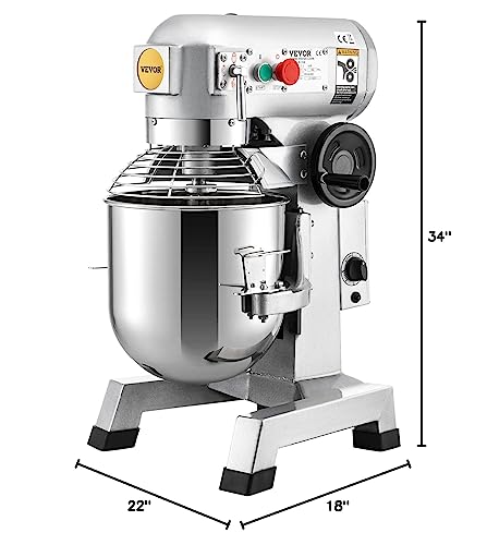 VEVOR Commercial Food Mixer, 30Qt Commercial Mixer with Timing Function, 1100W Stainless Steel Bowl Heavy Duty Electric Food Mixer with 3 Speeds Adjustable 108/199/382 RPM, Perfect for Bakery Pizzeria