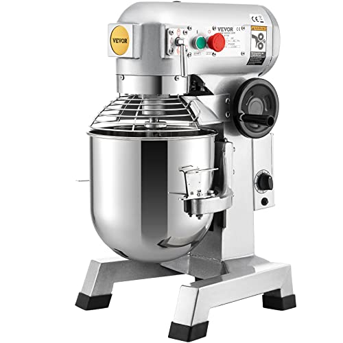 VEVOR Commercial Food Mixer, 30Qt Commercial Mixer with Timing Function, 1100W Stainless Steel Bowl Heavy Duty Electric Food Mixer with 3 Speeds Adjustable 108/199/382 RPM, Perfect for Bakery Pizzeria