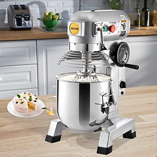 VEVOR Commercial Food Mixer, 30Qt Commercial Mixer with Timing Function, 1100W Stainless Steel Bowl Heavy Duty Electric Food Mixer with 3 Speeds Adjustable 108/199/382 RPM, Perfect for Bakery Pizzeria