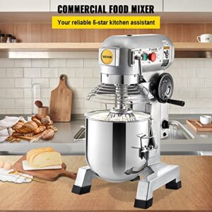 VEVOR Commercial Food Mixer, 30Qt Commercial Mixer with Timing Function, 1100W Stainless Steel Bowl Heavy Duty Electric Food Mixer with 3 Speeds Adjustable 108/199/382 RPM, Perfect for Bakery Pizzeria