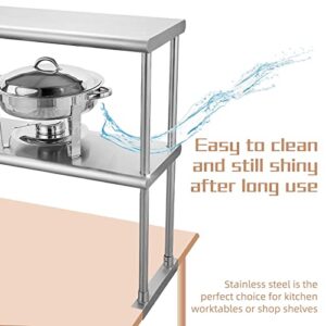 Hally Stainless Steel Table with Double Overshelf for Prep & Work 30 x 48 Inches, NSF Commercial Heavy Duty Table with Undershelf for Restaurant, Home and Hotel