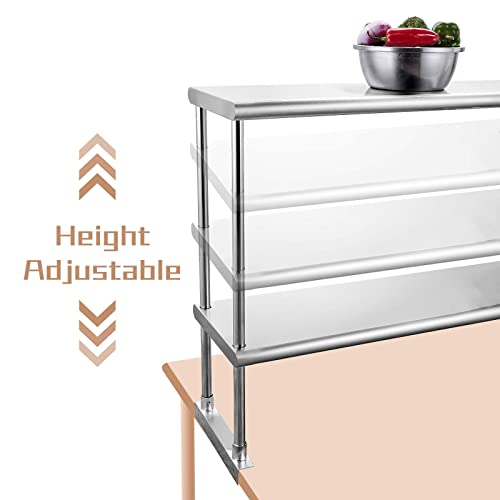 Hally Stainless Steel Table with Double Overshelf for Prep & Work 30 x 48 Inches, NSF Commercial Heavy Duty Table with Undershelf for Restaurant, Home and Hotel