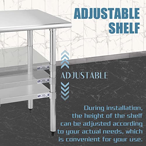 Hally Stainless Steel Table with Double Overshelf for Prep & Work 30 x 48 Inches, NSF Commercial Heavy Duty Table with Undershelf for Restaurant, Home and Hotel