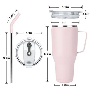 Sursip 40oz Mug Tumbler Stainless Steel Vacuum Insulated Mug with H&le,Lid & Straw,Fit for Car Holder,Keeps Drinks Cold up to 24 Hours,Sweat Proof & Leak Proof,Dishwasher Safe Pink,1 Count (Pack of 1)