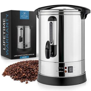 zulay premium 50 cup commercial coffee urn - stainless steel large coffee dispenser for quick brewing - automatic hot water dispenser - ideal for large crowds - perfect for any occasion