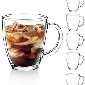 [6 PACK,12 OZ] DESIGN•MASTER Premium Glass Coffee Mugs with Handle,Transparent Tea Glasses for Hot/Cold Beverages, Perfect Design for Americano, Cappuccino, Latte or Tea and Beverage.