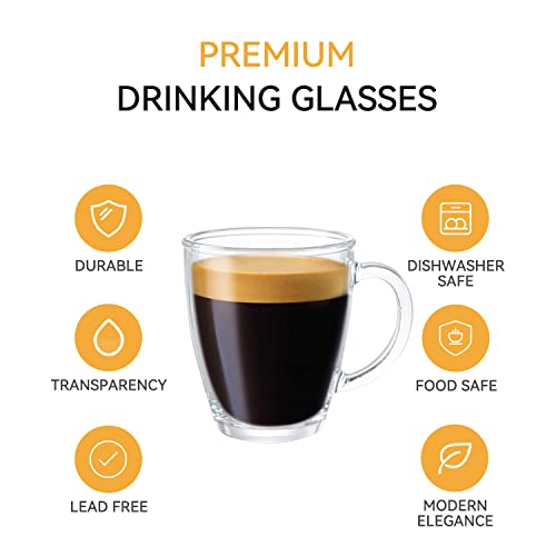 [6 PACK,12 OZ] DESIGN•MASTER Premium Glass Coffee Mugs with Handle,Transparent Tea Glasses for Hot/Cold Beverages, Perfect Design for Americano, Cappuccino, Latte or Tea and Beverage.