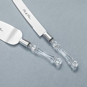 Set of 3 Wedding Cake Cutting-Mr and Mrs Wedding Cake Knife Cake Pie Pastry Servers and White Lace Handkerchief,Cake Cutter and Server Set Perfect for Wedding,Birthday,Anniversary,Parties and Events