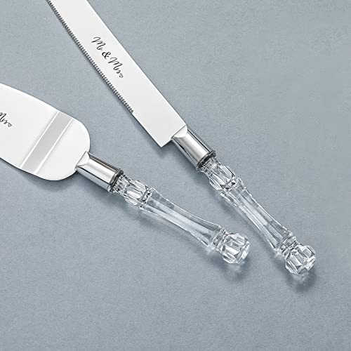 Set of 3 Wedding Cake Cutting-Mr and Mrs Wedding Cake Knife Cake Pie Pastry Servers and White Lace Handkerchief,Cake Cutter and Server Set Perfect for Wedding,Birthday,Anniversary,Parties and Events