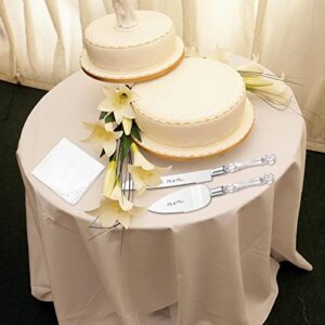 Set of 3 Wedding Cake Cutting-Mr and Mrs Wedding Cake Knife Cake Pie Pastry Servers and White Lace Handkerchief,Cake Cutter and Server Set Perfect for Wedding,Birthday,Anniversary,Parties and Events